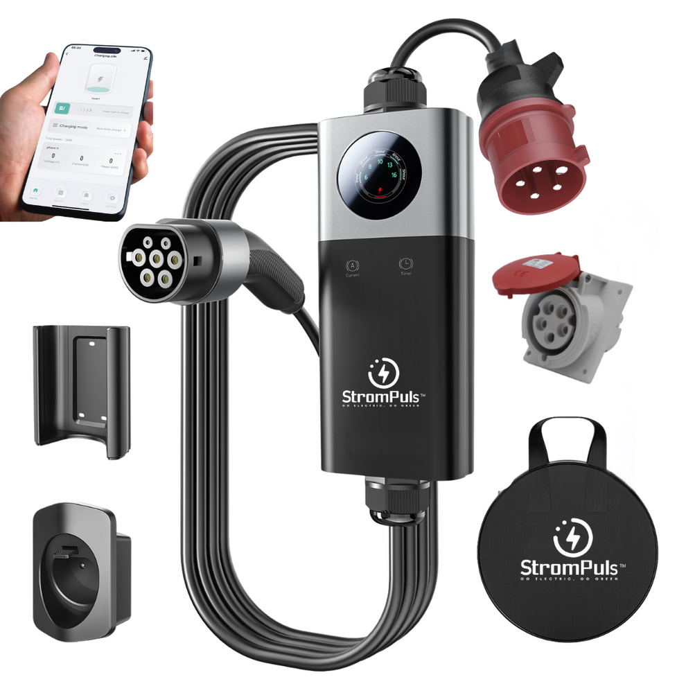 StromPuls Portable EV Charger 11kW, 16Amp (3 Phase) + Industrial Socke